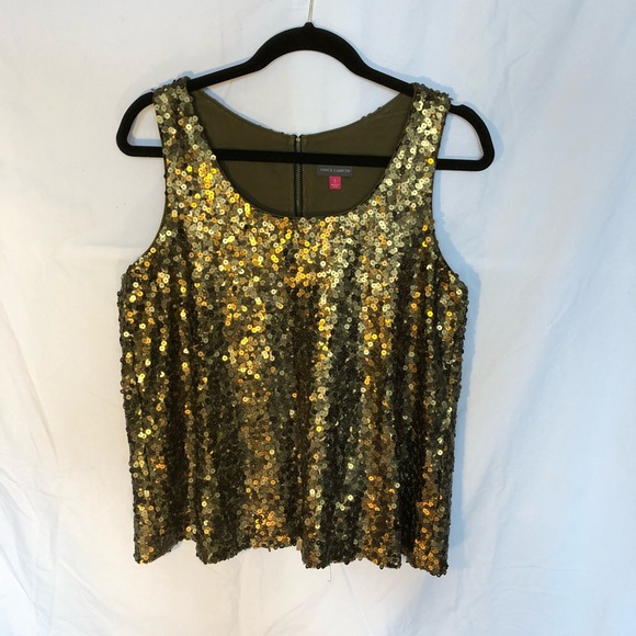 Vince Camuto | Tops | Vince Camuto Olive Green Sequin Top Zipper | Poshmark